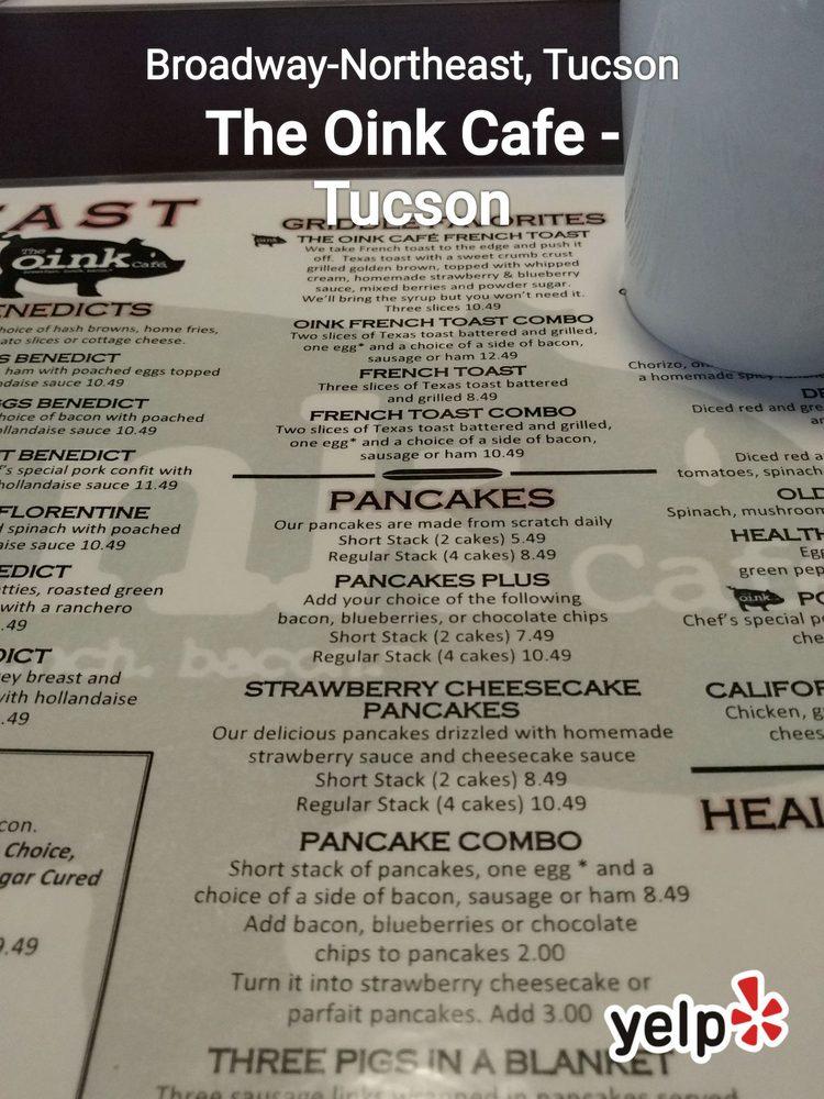 Menu at The Oink Cafe, Tucson