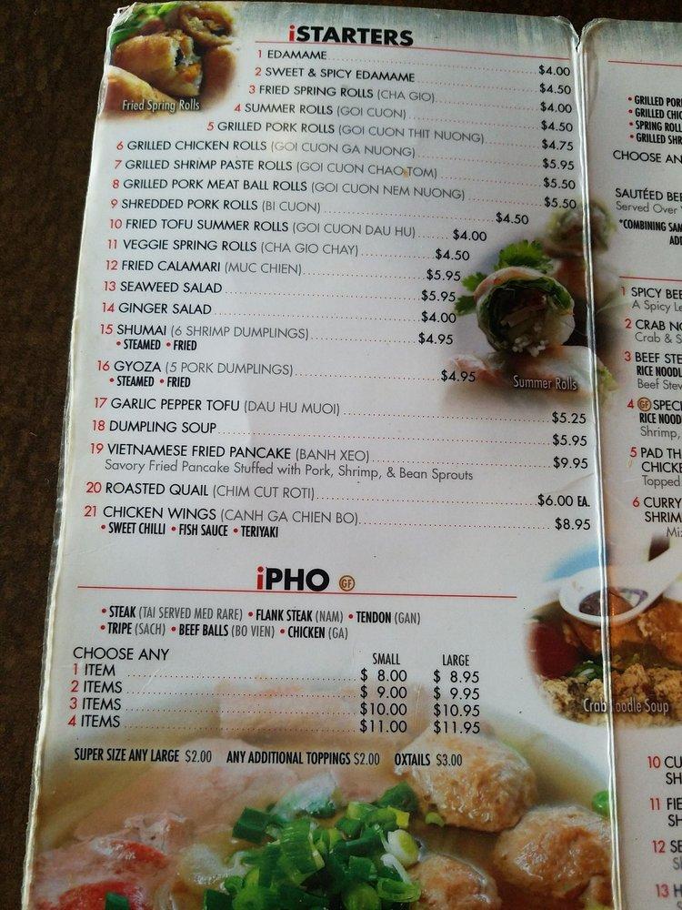 Menu at iPho Noodle House restaurant, Lake Mary