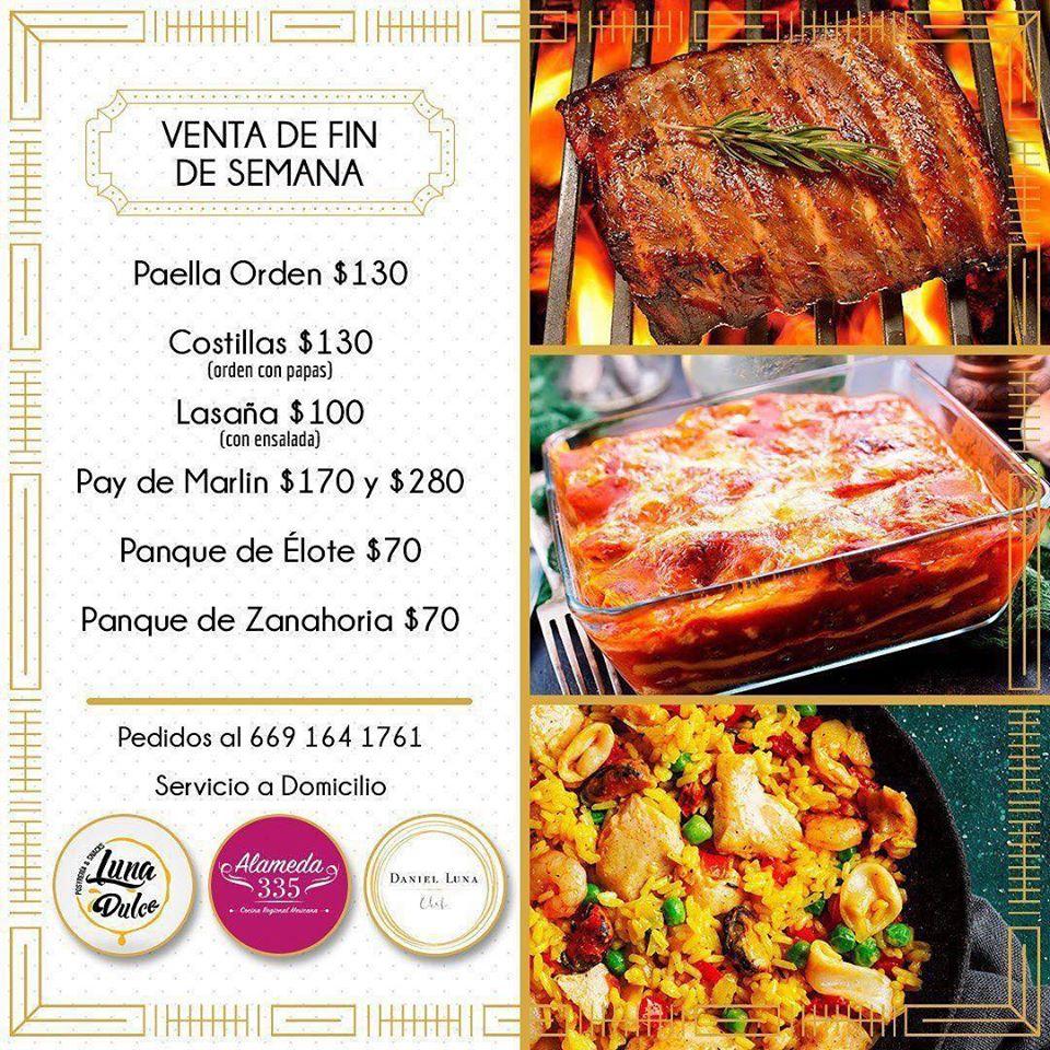 Menu at Alameda 335 restaurant, Mazatlán