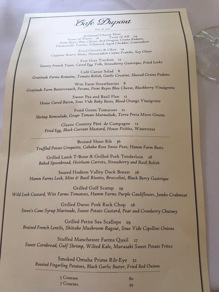 Menu at Cafe Dupont, Birmingham, 113 20th St N