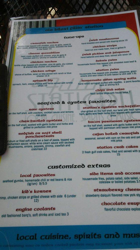 Menu at Fillin' Station pub & bar, Biloxi