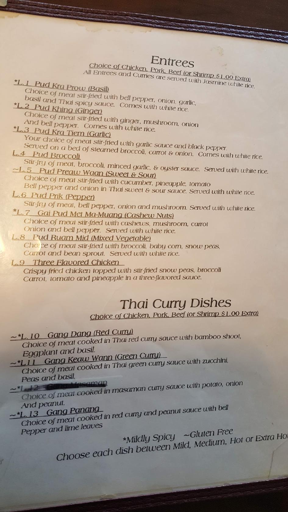 Menu at Jay's Authentic Thai Cuisine restaurant, Kokomo