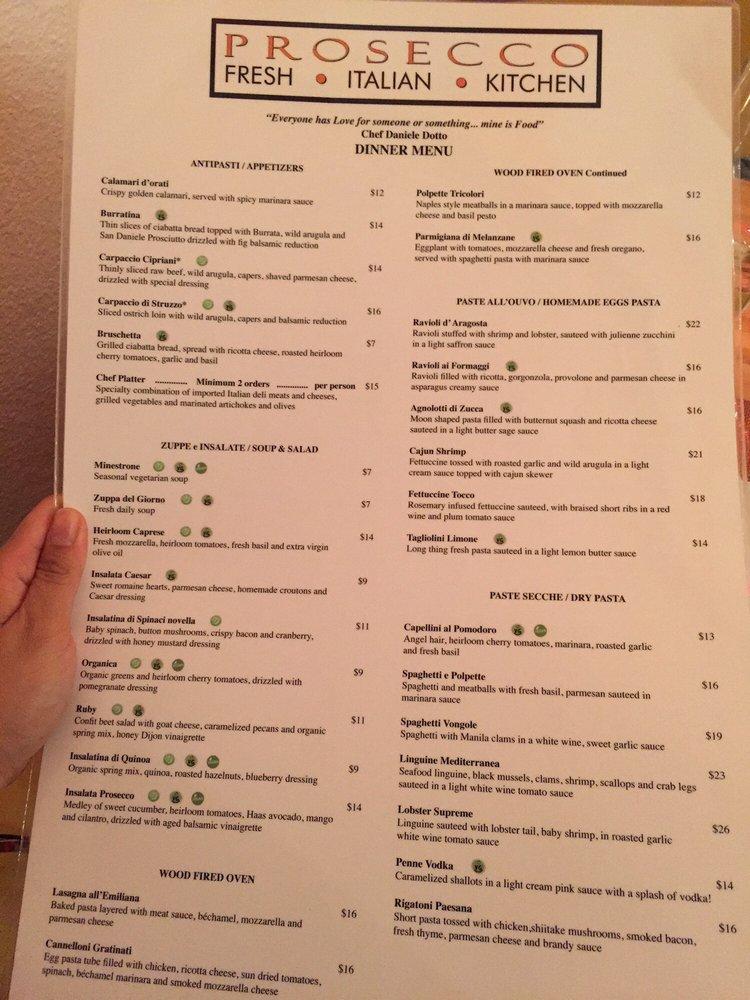Menu at Prosecco Fresh Italian Kitchen - Las Vegas pub & bar, Las Vegas