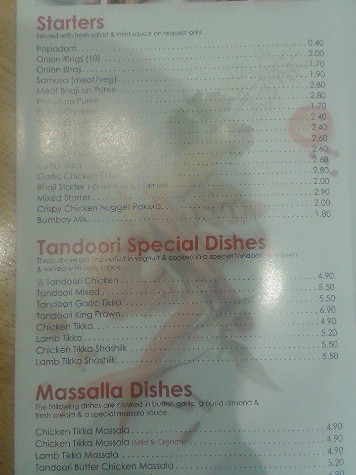 Menu at Shah Of Denton restaurant, Manchester