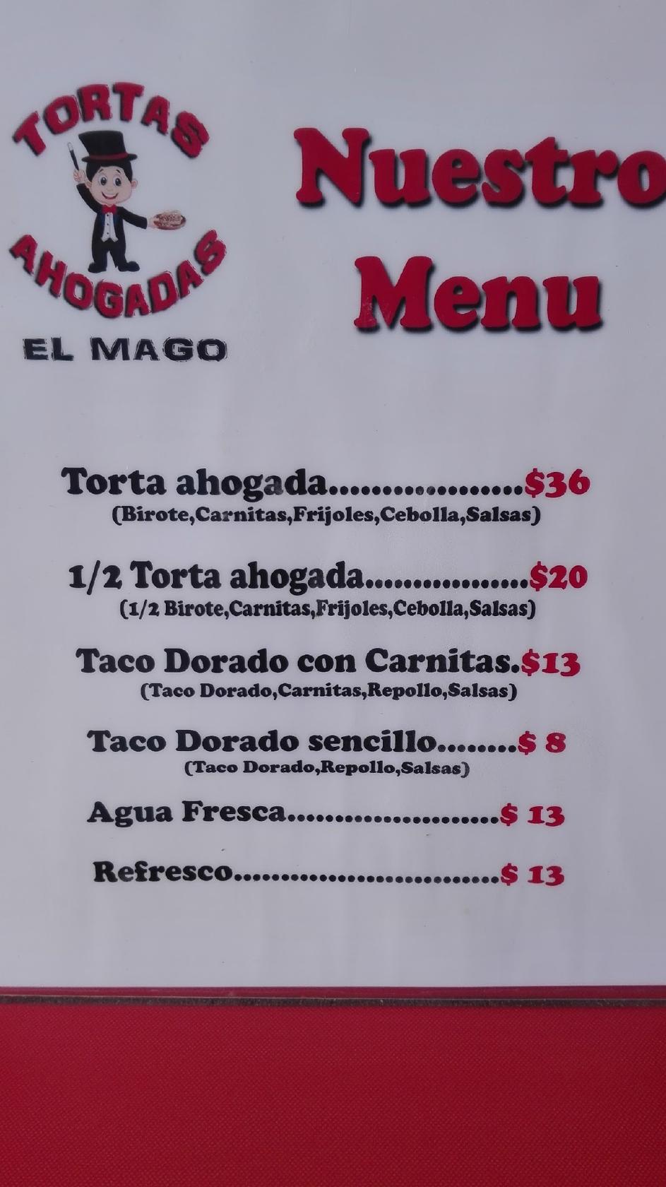Menu at Tortas restaurant, Aguascalientes