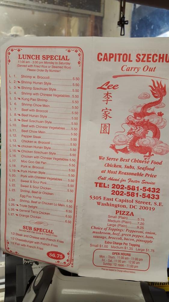 Menu at Capital Szechuan restaurant, Washington, E Capitol St SE