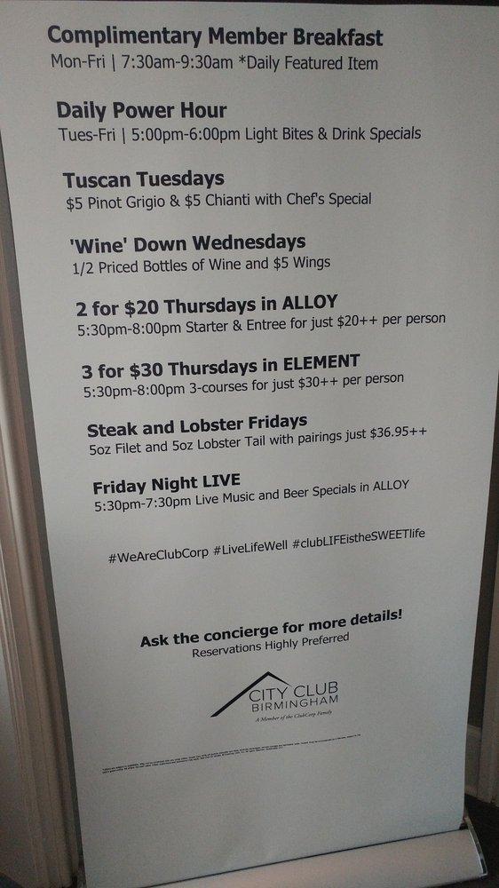 Menu at City Club Birmingham, Birmingham