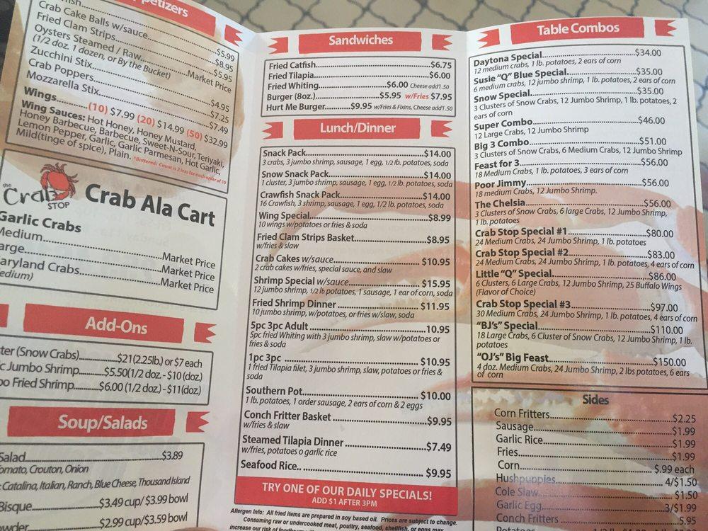 Menu at Crab Stop II restaurant, Daytona Beach