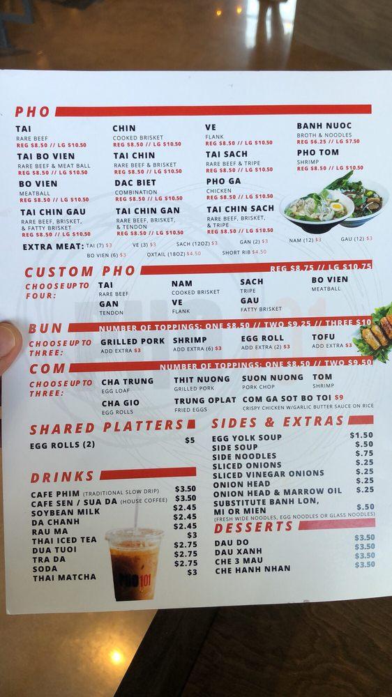 Menu at Pho 101 restaurant, Westminster, Edinger Ave