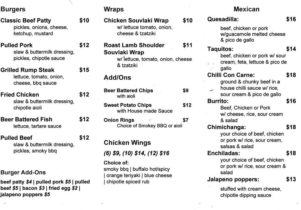 Menu at Sophia's Italian Bulimba restaurant, Brisbane City
