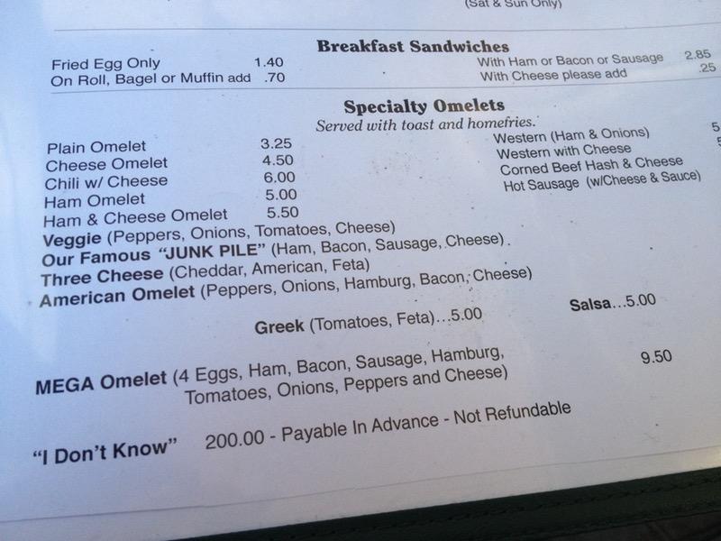 Menu at Al's Diner restaurant, Chicopee