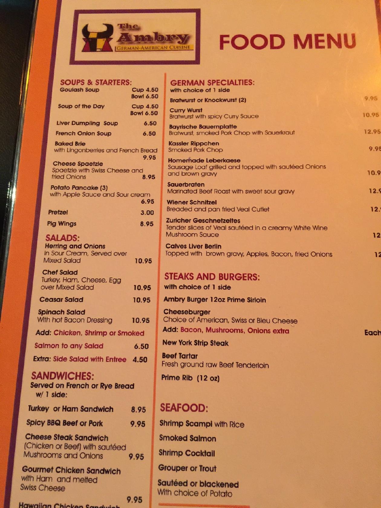 Menu at Ambry Restaurant, Fort Lauderdale
