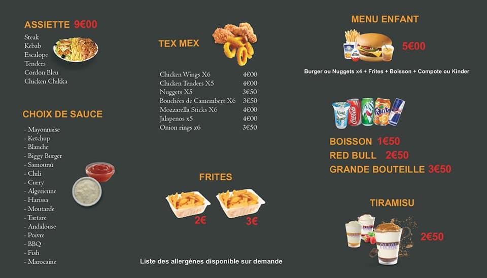 Menu at Chez Dudu restaurant, Moirans-en-Montagne