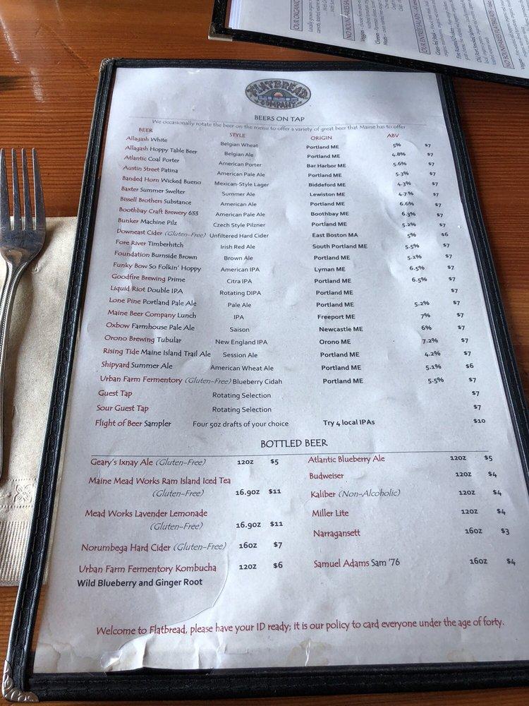 Menu at Flatbread Company pub & bar, Portland