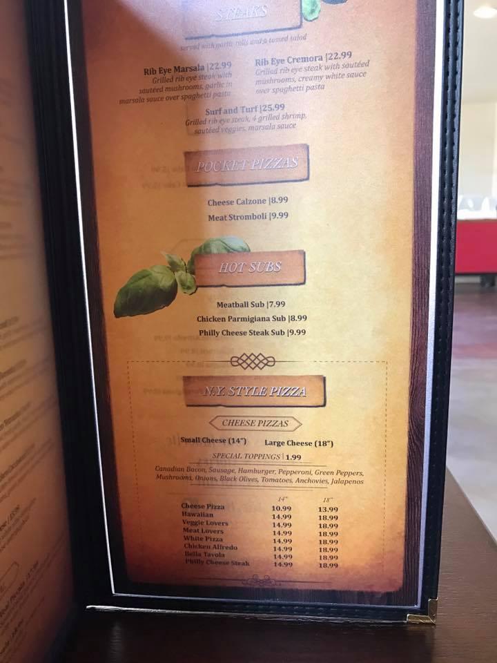 Menu at La Bella Tavola restaurant, Cuero