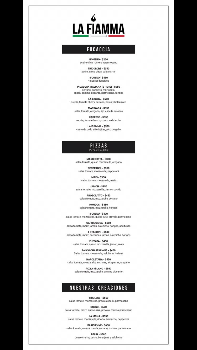 Menu at La Fiamma restaurant, Santiago De Los Caballeros