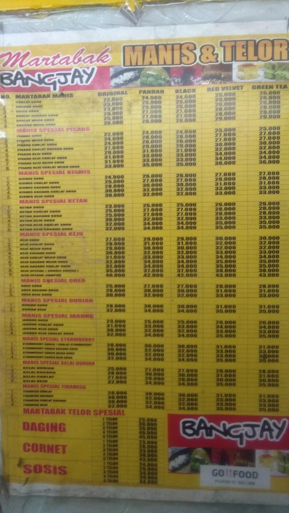 Menu at Martabak & Bubur Jagung Bang Jay restaurant, Padalarang