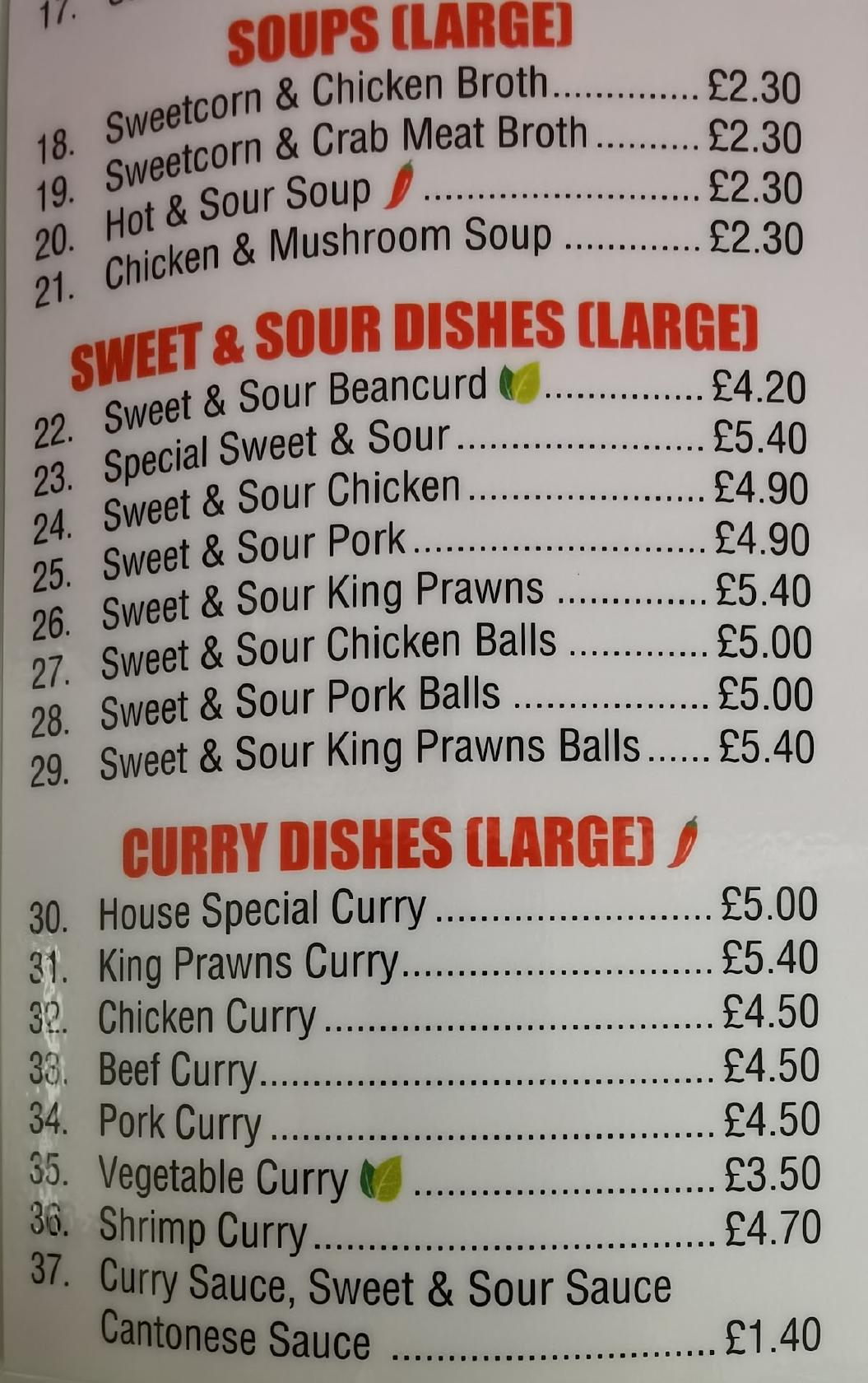 Menu at Pang's Cantonese Takeaway fast food, Peterborough