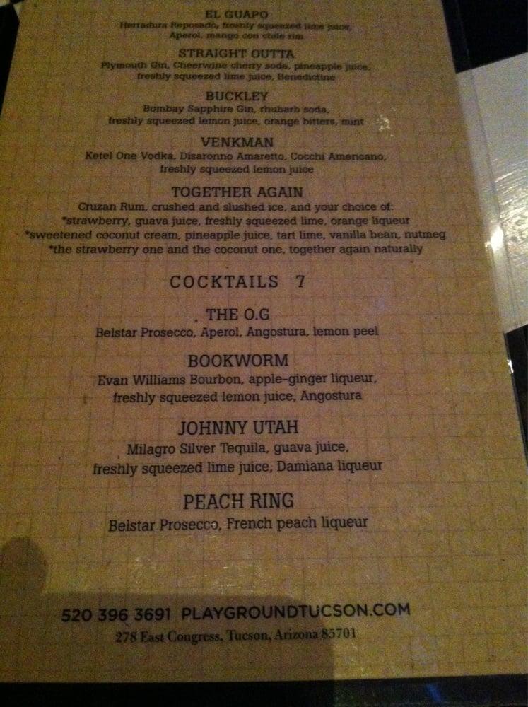 Menu at Playground Bar and Lounge, Tucson, 278 E Congress St