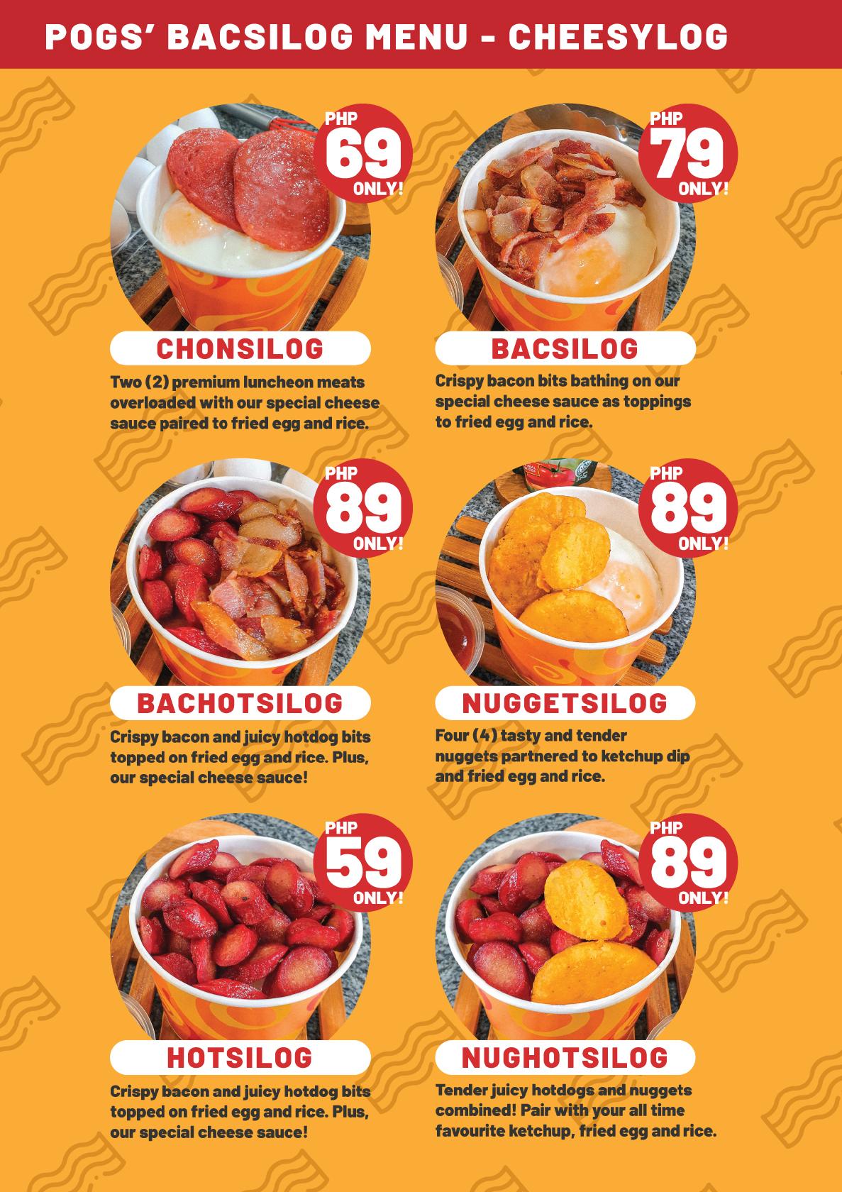 Menu at Pogs Bacsilog restaurant, Makati