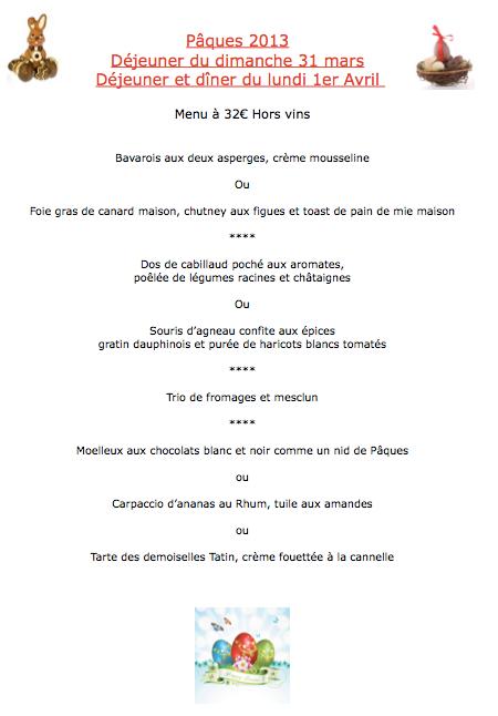 Menu at Le Val Joli restaurant, Vouvray