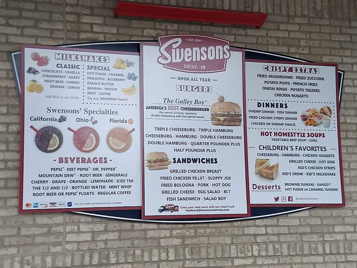 Menu at Swensons Drive-In fast food, North Olmsted