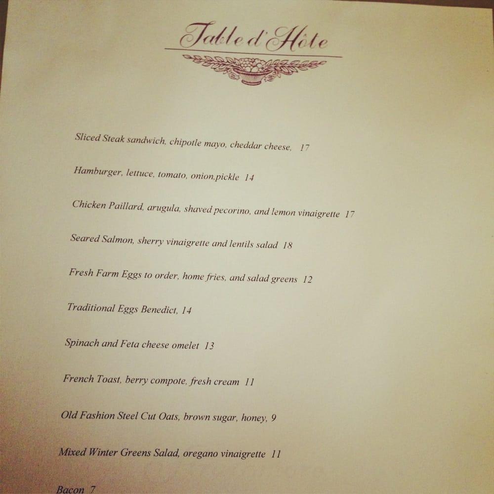 Menu at Table d'Hôte restaurant, New York City