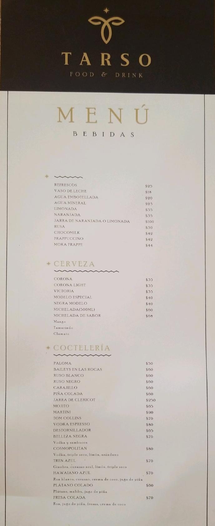 Carta del restaurante Tarso Food and Drink, Irapuato