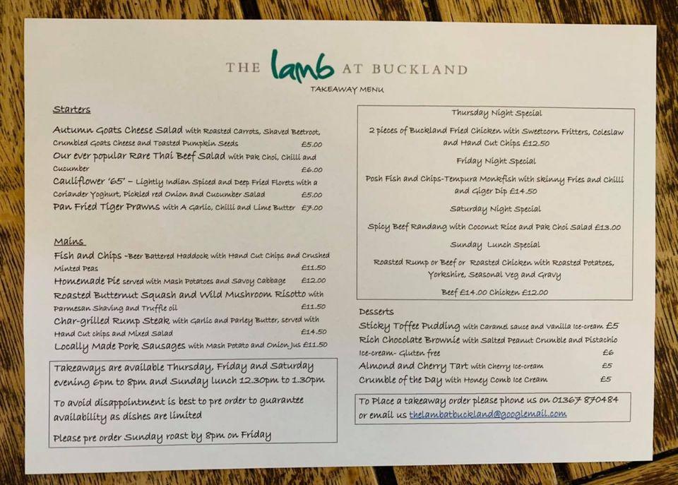 Menu at Lamb Inn pub & bar, Buckland