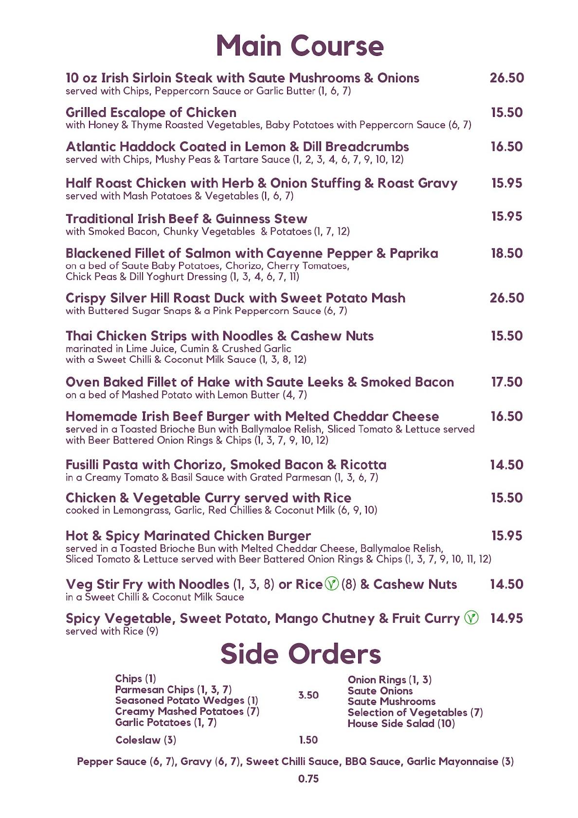 Menu at The Mulberry at Radisson Blu, Letterkenny pub & bar, Letterkenny