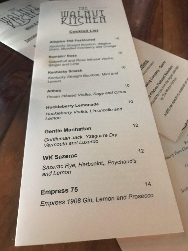Menu at The Walnut Kitchen steakhouse, Maryville