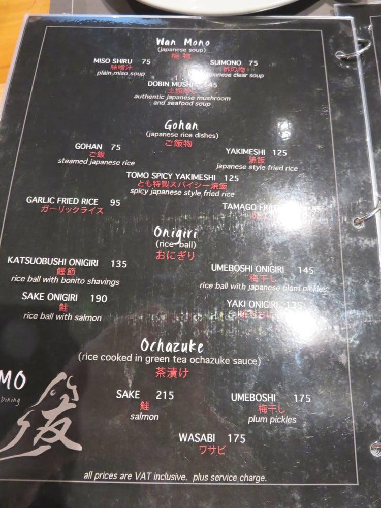 Menu at Tomo Japanese Dining restaurant, San Juan