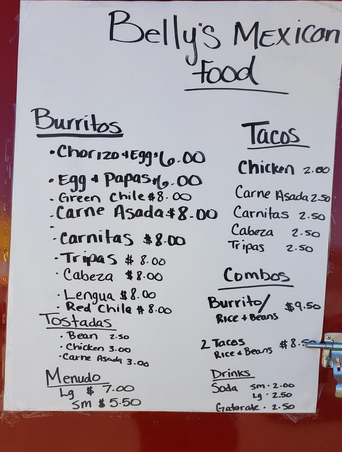 Menu at Belly's Mexican Food restaurant, Goodyear