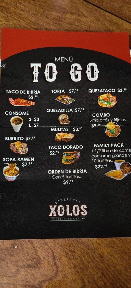 Menu at Birrieria Xolos restaurant, Ontario