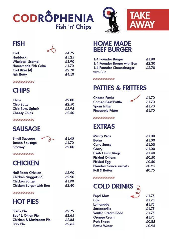 Menu at Codrophenia restaurant, South Hetton