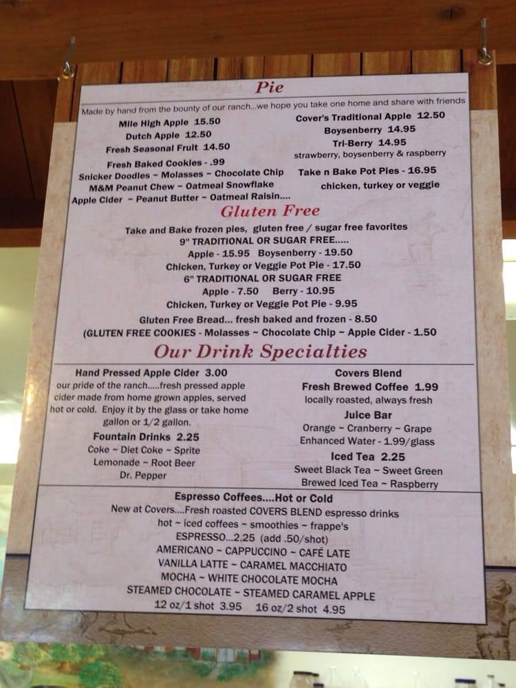 Menu at Cover's Apple Ranch restaurant, Tuolumne