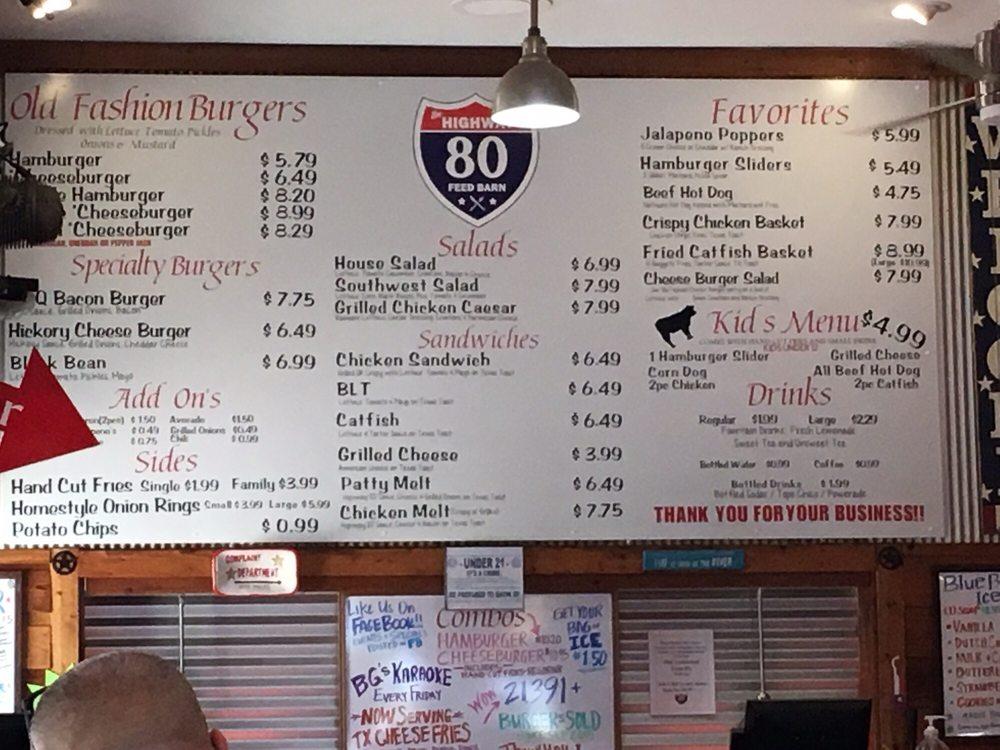 Menu at Highway 80 Feed Barn, Martindale