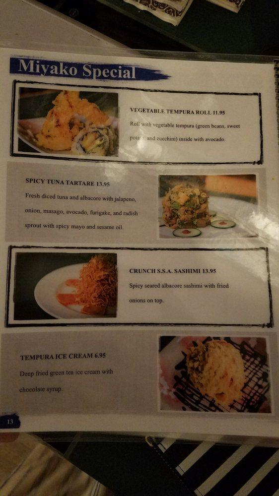 Menu at Miyako Japanese Restaurant, San Clemente
