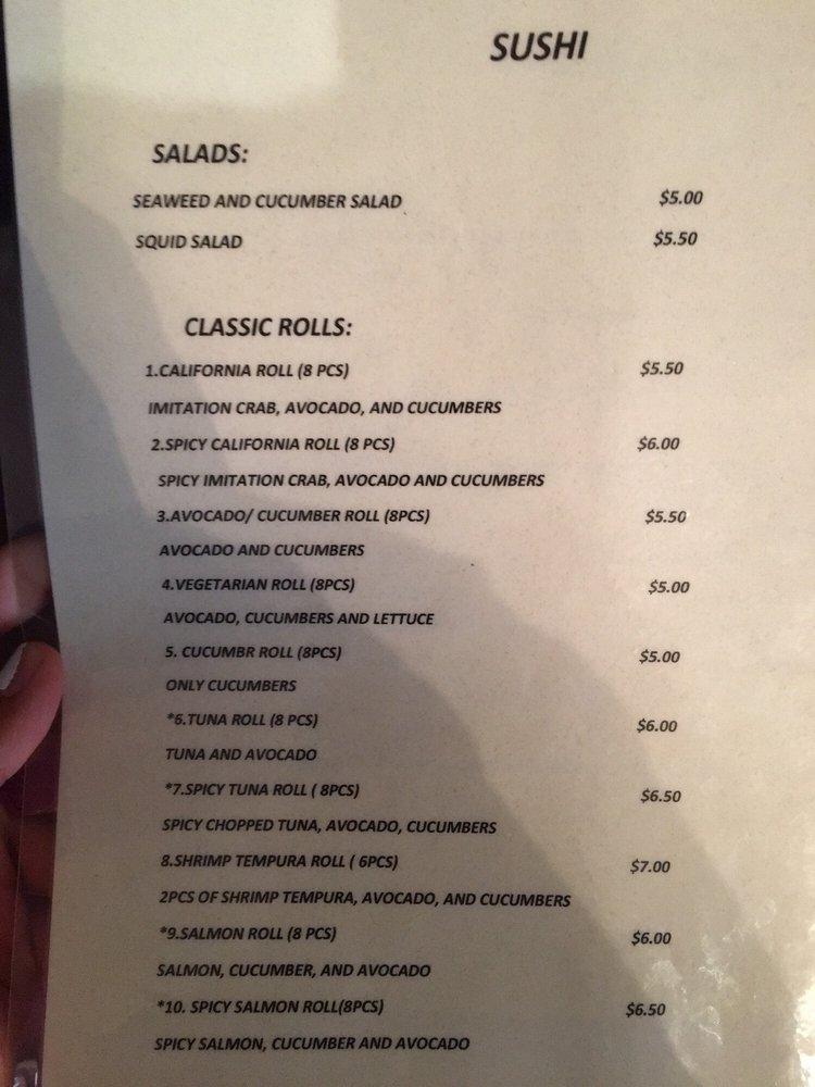 Menu at Bangkok Tokyo restaurant, Alamogordo