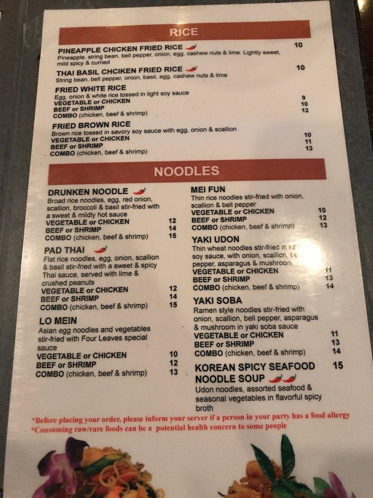 Menu at Four Leaves Asian Restaurant, Huntsville