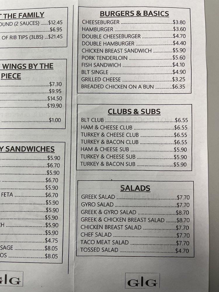 Menu at George's Gyros restaurant, Elkhart