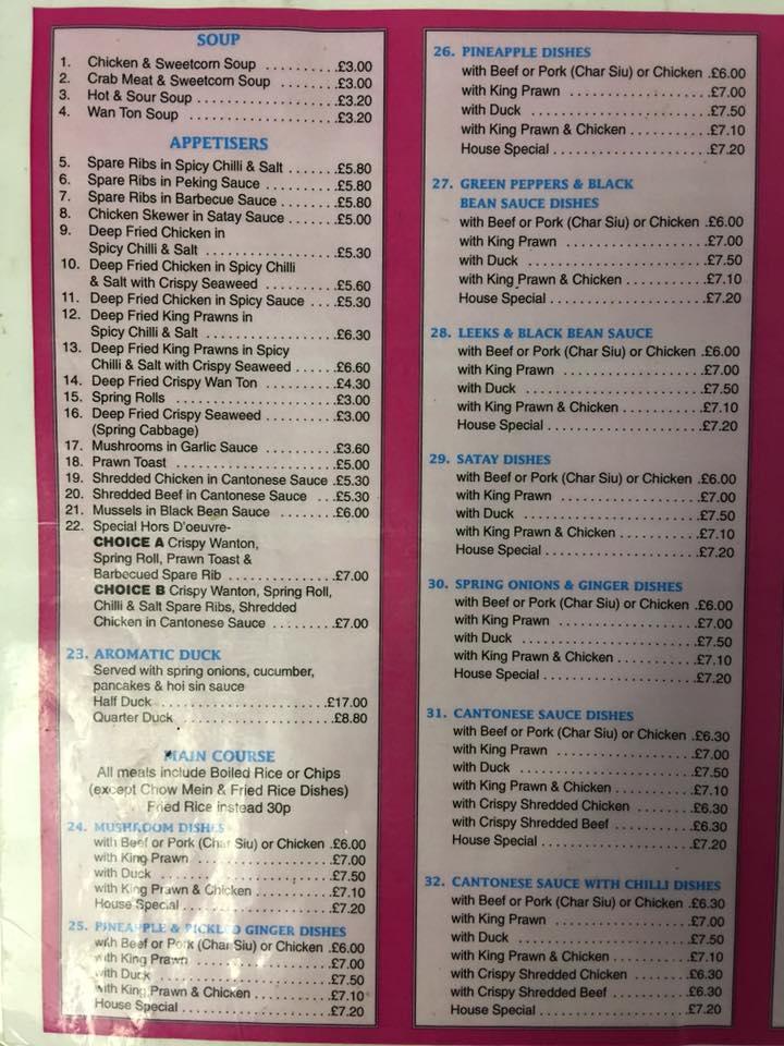 Menu at Merton Way Chinese Takeaway restaurant, Newcastle upon Tyne, 26 ...