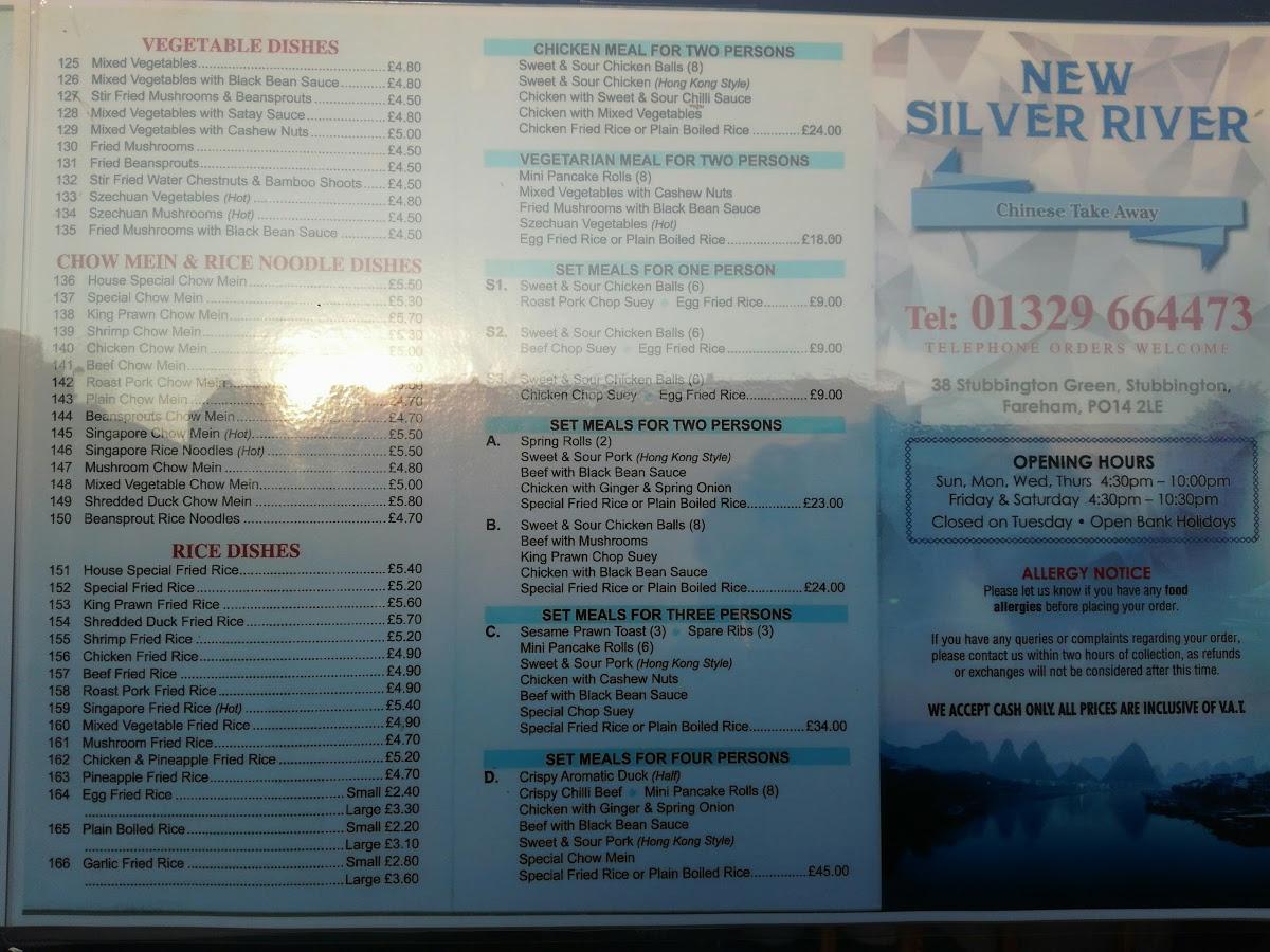 Menu at New Silver River fast food, Fareham