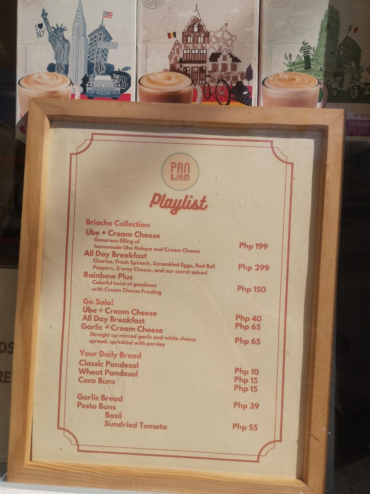 Menu at Pan & Jam, Bacolod