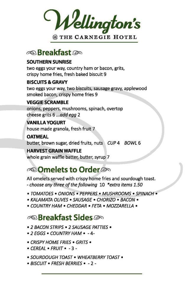Menu at Wellington's Restaurant, Johnson City