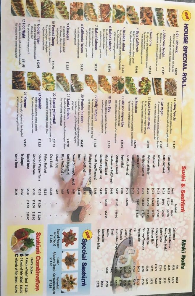 Menu at Yama Restaurant, Fallbrook