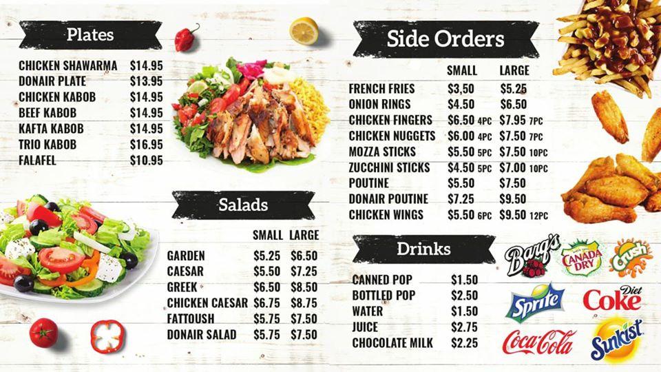 Menu at Aladdin Donair restaurant, Drayton Valley