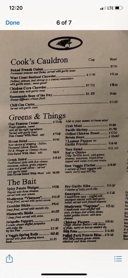 Menu at Back Eddy Pub, Terrace