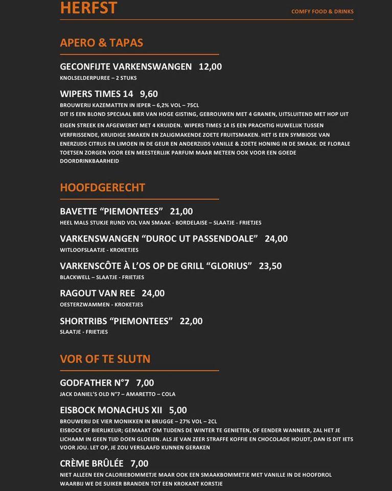 Menu at Bistro A Point, Langemark-Poelkapelle