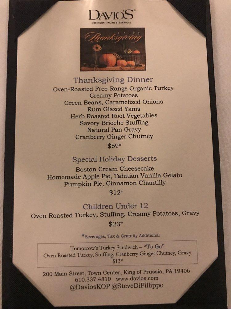 Menu at Davio's Northern Italian Steakhouse, King of Prussia